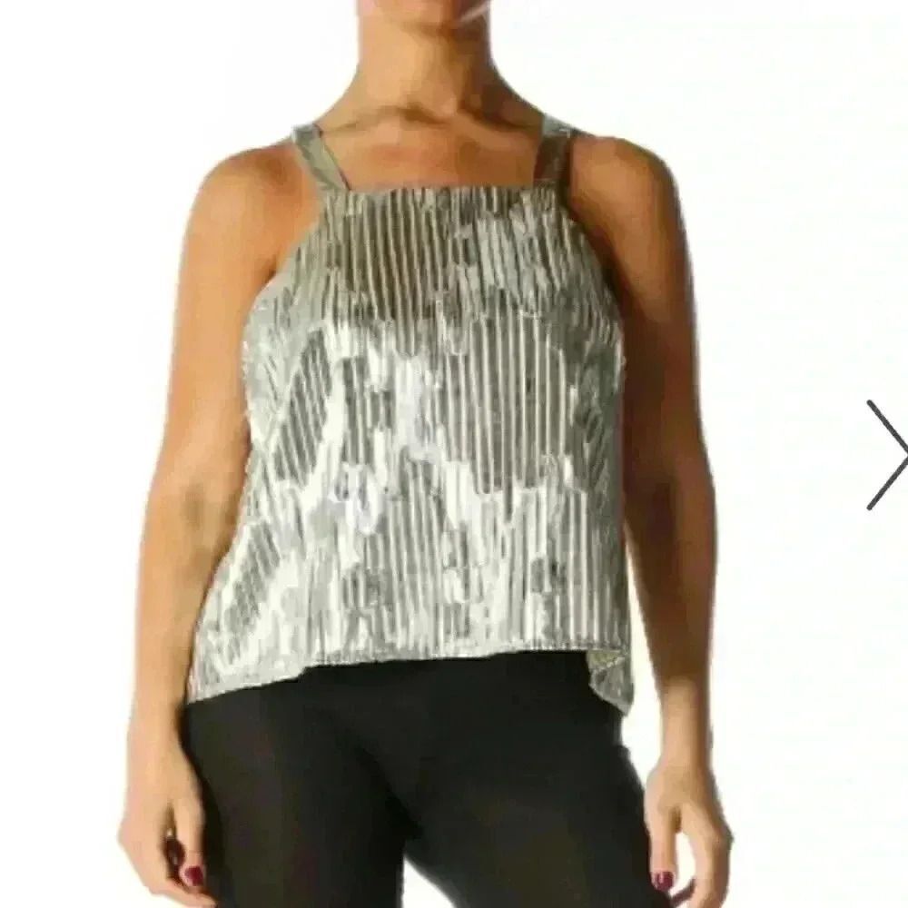 Anthropologie Maeve Metallic Silver Tank Top Size Xs … - Gem